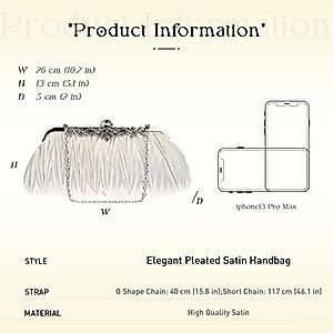 JAMBHALA Women Pleated Clutch Bag with Adjustable Chain Handbag Dumpling Pouch for Wedding, Bridal, Prom, Party (white)