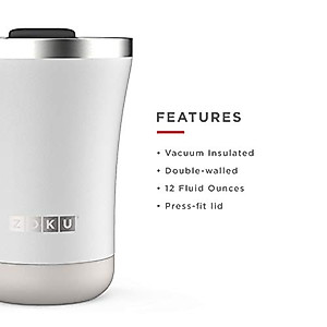 Zoku 12oz Powder Coated Tumbler, White | Premium Stainless Steel and Vacuum Insulated | Special Rotating Lid Designed for Sipping and Straw Use