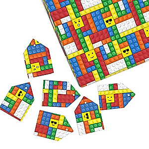 CENTRAL 23 Colorful Wrapping Paper - Lego - 6 Sheets of Gift Wrap - Birthday Wrapping Paper for Kids - Building Blocks With Faces - Boys and Girls - Comes With Fun Stickers