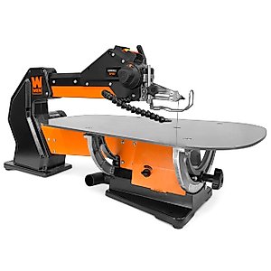 WEN LL2156 21-Inch 1.6-Amp Variable Speed Parallel Arm Scroll Saw with Extra-Large Dual-Bevel Steel Table, Black Orange