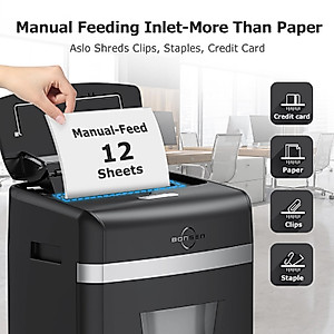 BONSEN 12-Sheet Crosscut Paper Shredder for Home Office, 52dB, P-4, Large 6-Gal Bin, 10-Min Non-Stop Running, Credit Card/Staple Shredder for Home