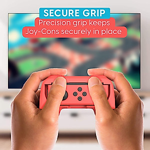 TALK WORKS 4-Pack Gaming Controller Compatible with Nintendo Switch + OLED Joy-Con - Extended Trigger Buttons, Ergonomic Design for Comfort Hold, Secure Grip for Joy-Con Controllers - 2 Red, 2 Blue