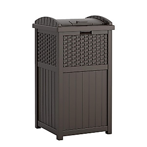 Signature Ashley Outdoor Wicker Barstools (2 Count) and Suncast 33 Gallon Resin Outdoor Trash Can