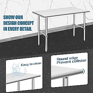 Hally Open Base Stainless Steel Table 24 x 48 Inches, NSF Commercial Heavy Duty Prep & Work Table with Galvanized Legs for Restaurant, Home and Hotel