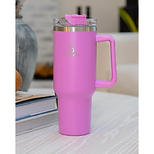 Du&Kha SIPSLEAK 40 Oz Tumbler with Handle and Straw – Stainless Steel Insulated Tumblers with 2 Lids, 2 Straws, Straw Brush – Portable and Reusable Coffee Tumbler Travel Coffee Mug Keeps Hot and Cold