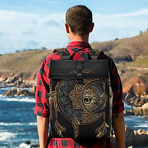 ALAZA Boho Crescent Moon & Sun Dreamcatcher Large Laptop Backpack Purse for Women Men Waterproof Anti Theft Roll Top Backpack, 13-17.3 inch