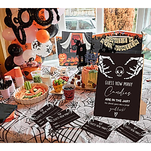 Halloween Guess How Many Candies Are In The Jar Game, Pack of 1 Wooden Tabletop Sign with Stand and 50 Guessing Cards, Black Gothic Baby Shower Game, Gender Reveal Party Decorations - WV03