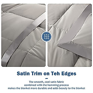 Dafinner Down Blanket Queen Size | Lightweight Summer Cooling Bed Comforter | 750 Fill-Power Feathers & Down Quilt, Noiseless & Extra Soft Thin Duvet Insert with Satin Trim, Gray