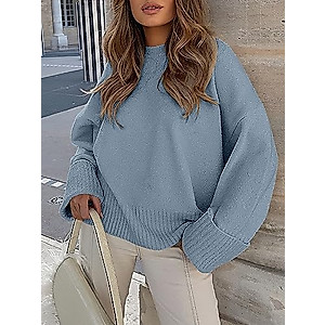 ANRABESS Women's Oversized Crewneck Long Sleeve Fuzzy Knit Casual Chunky Warm 2025 Fall Pullover Sweaters Top Trendy Outfits Grey Blue Large
