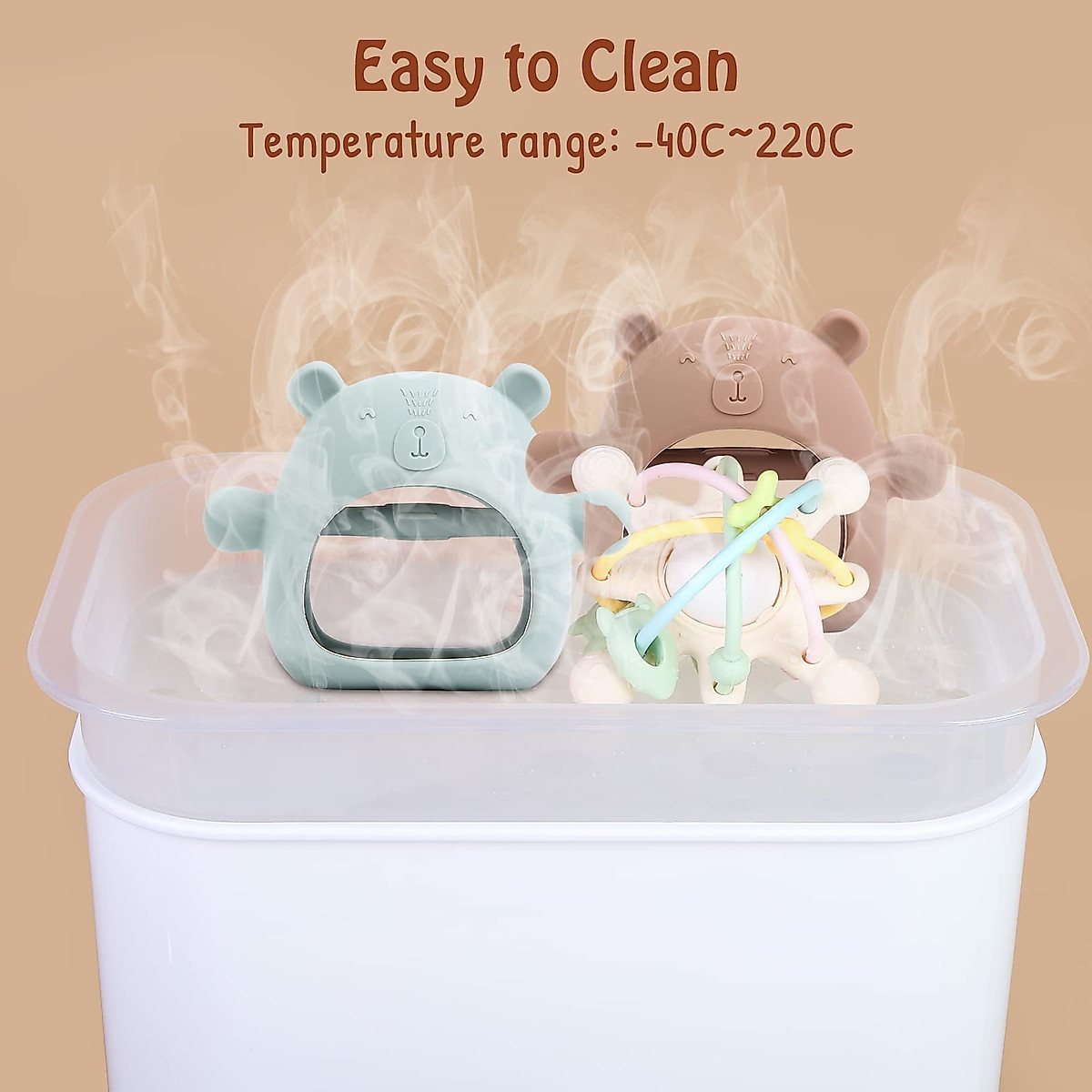 Baby Teething Toys for Babies 0-6,12,18 Months, Qemixly 3 Pack Gift Silicone Baby Teethers for Baby Teething Relief, Anti-Drop Hand Teething Mittens and Rattle Ball(Caramel,Blue,Multi-Blue)