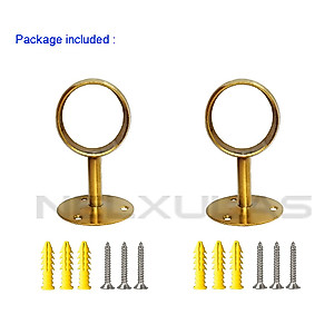 NELXULAS Golden Brushed Stainless Steel Heavy Duty Closet Rod,Curtain Rod End Supports Socket, Flange Rod Holder Closet Pole with Matching Screws (1-1/2 INCH)