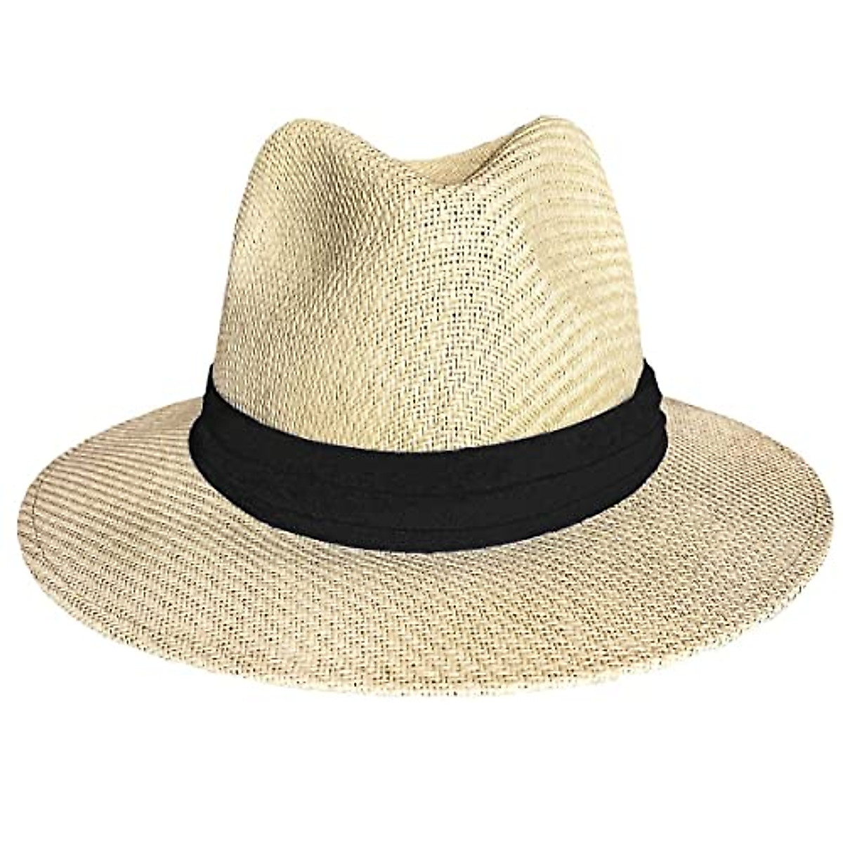 Panama Jack Matte Toyo Men's Straw Safari Sun Hat with 3-Pleat Ribbon Band (Black Band, Large/X-Large)