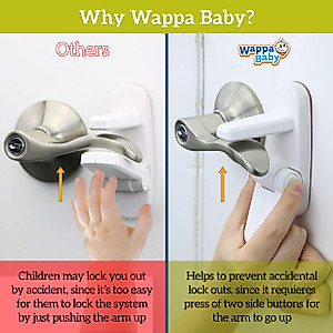 Improved Childproof Door Lever Lock (4 Pack) Prevents Toddlers From Opening Doors. Easy One Hand Operation for Adults. Durable ABS with 3M Adhesive Backing. Simple Install, No Tools Needed (White, 4)