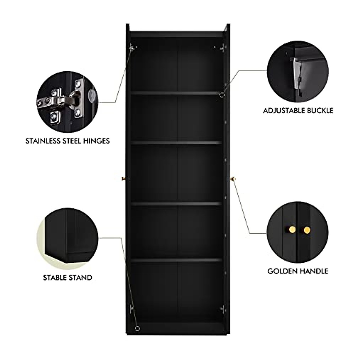 MAGICUBE Bookcase Metal with Plexi-Glass Doors and 4 Adjustable Shelves, 5-Tier Bookshelf Organizer, Tall Multipurpose Storage Cabinet, Home Decor Furniture for Study, Office, Living Room(Black)