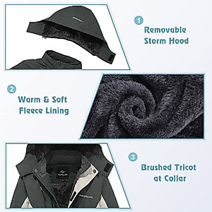 FARVALUE Boys Waterproof Ski Jacket Windproof Winter Coat Warm Snow Coat Outdoor Raincoats with Removable Hood Grey 10-12