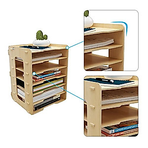 PUNCIA 7Tier Widthways Wood Office Paper Organizer for Desk Desktop File Holder Desk Letter Tray &A4 Paper Sorter Document Book Magazine Storage Shelf Rack Desk Organizer for Classroom Home Office