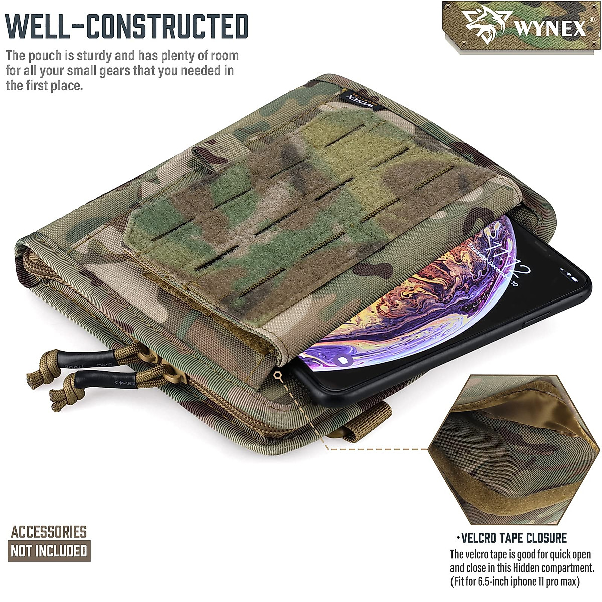 WYNEX Tactical Folding Admin Pouch, Molle Tool Bag of Laser-Cut Design, Utility Organizer EDC Medical Bag Modular Pouches Tactical Attachment Waist Pouch Include U.S Patch (CP Camo)