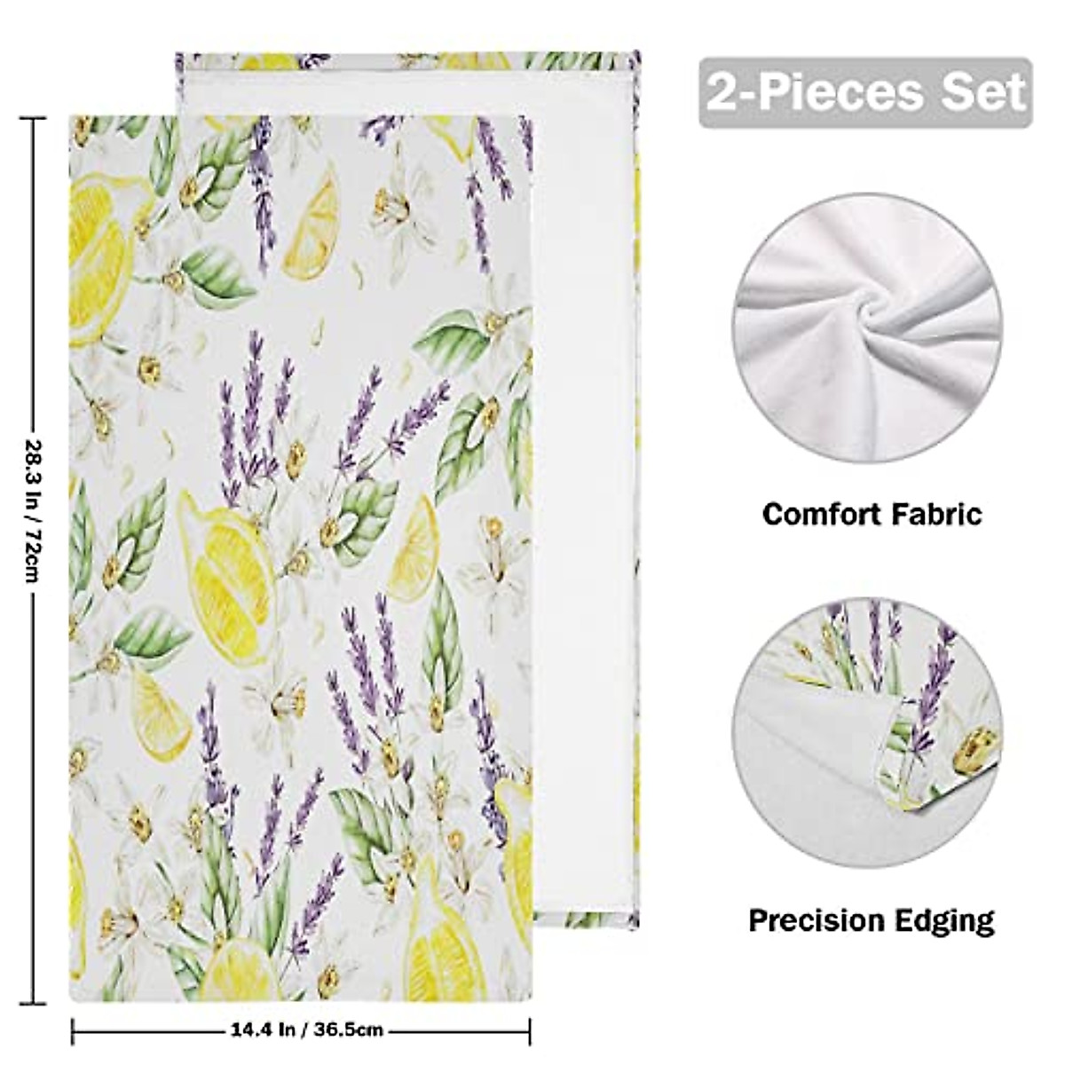 Kigai Lavender Lemon Hand Towels Set of 2, Highly Absorbent Soft Towel Decorative Hand Towel for Kitchen and Bathroom 14x28 Inch