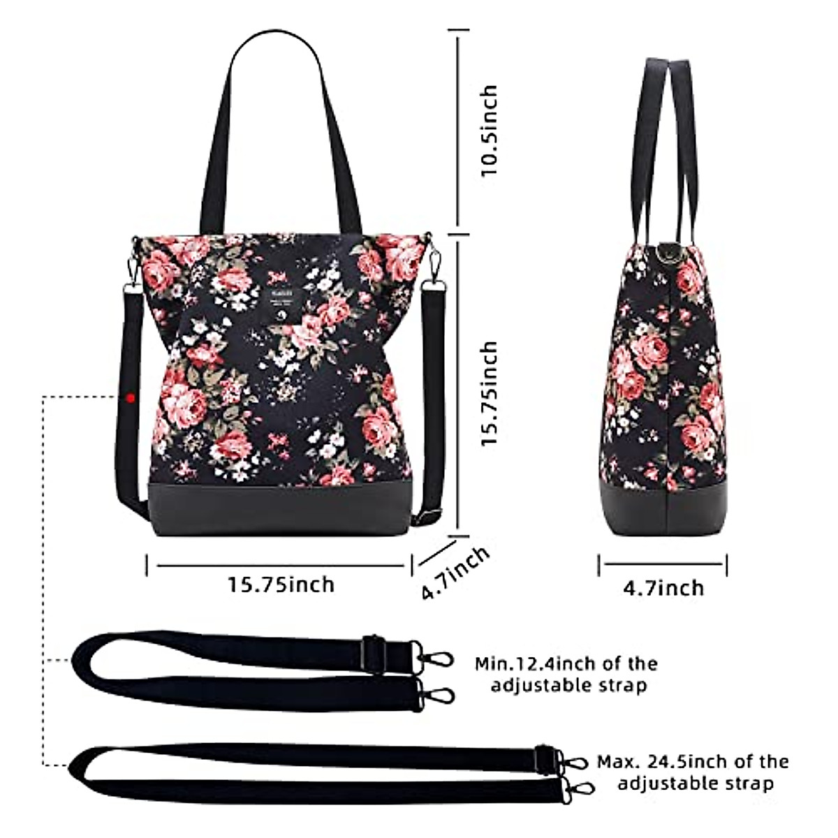 KALIDI Women Fashion Tote Handbags Canvas Cross Body Shoulder Bags Rose Flower Casual Travel Hobo Bag Tote