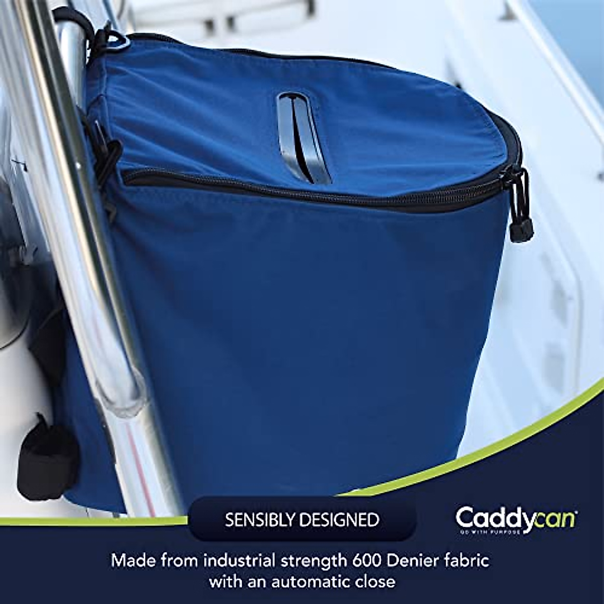 Caddycan - Portable Trash Can for Boating | Tough and Durable Storage Bag for Use with Kayaking, Camping, Hiking, Beach, Fishing | Collapsible, Multi-Purpose, Standard Size, Marine Blue