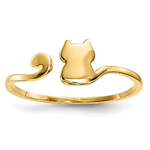 Avariah Solid 14k Yellow Gold Polished Cat Adjustable Cuff Ring - Ring Size 7.0