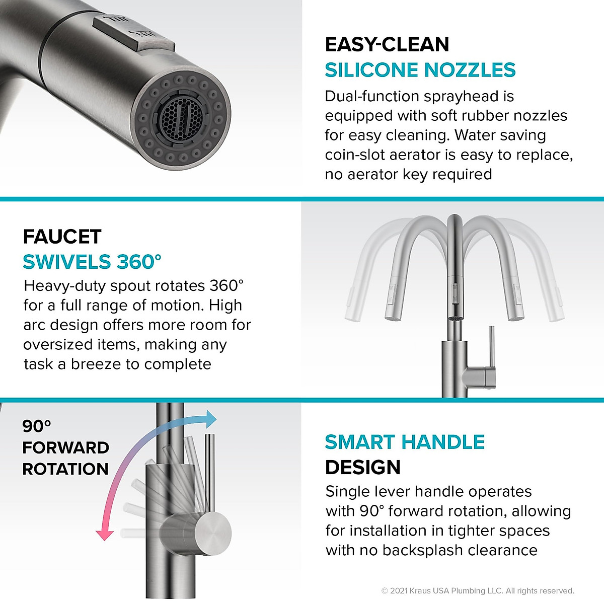 KRAUS Oletto Pull-Down Single Handle Kitchen Faucet with QuickDock Top Mount Installation Assembly in Brushed Brass, KPF-2620BB (Pack of 4)