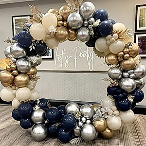 Navy Blue Balloon Garland Arch Kit,160pcs Royal Dark Blue White Sand and Chrome Gold Silvery Latex Balloons for Birthday Wedding Baby Shower Party Decorations