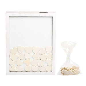 Kate & Milo Wedding Guestbook Token Frame, Includes 50 Heart Tokens, Perfect for Wedding Reception or Bridal Shower, Distressed White