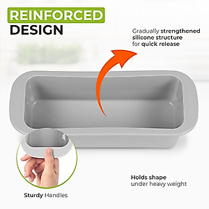 Silicone Loaf Pan (Small) Non-Stick Oven Dish - Professional Bakeware Baking Mould for Cakes Pies Breads - Microwave Dishwasher Freezer Safe - Quick Release - 8.2" x 3.9" x 2.7" by Cook’n’Chic