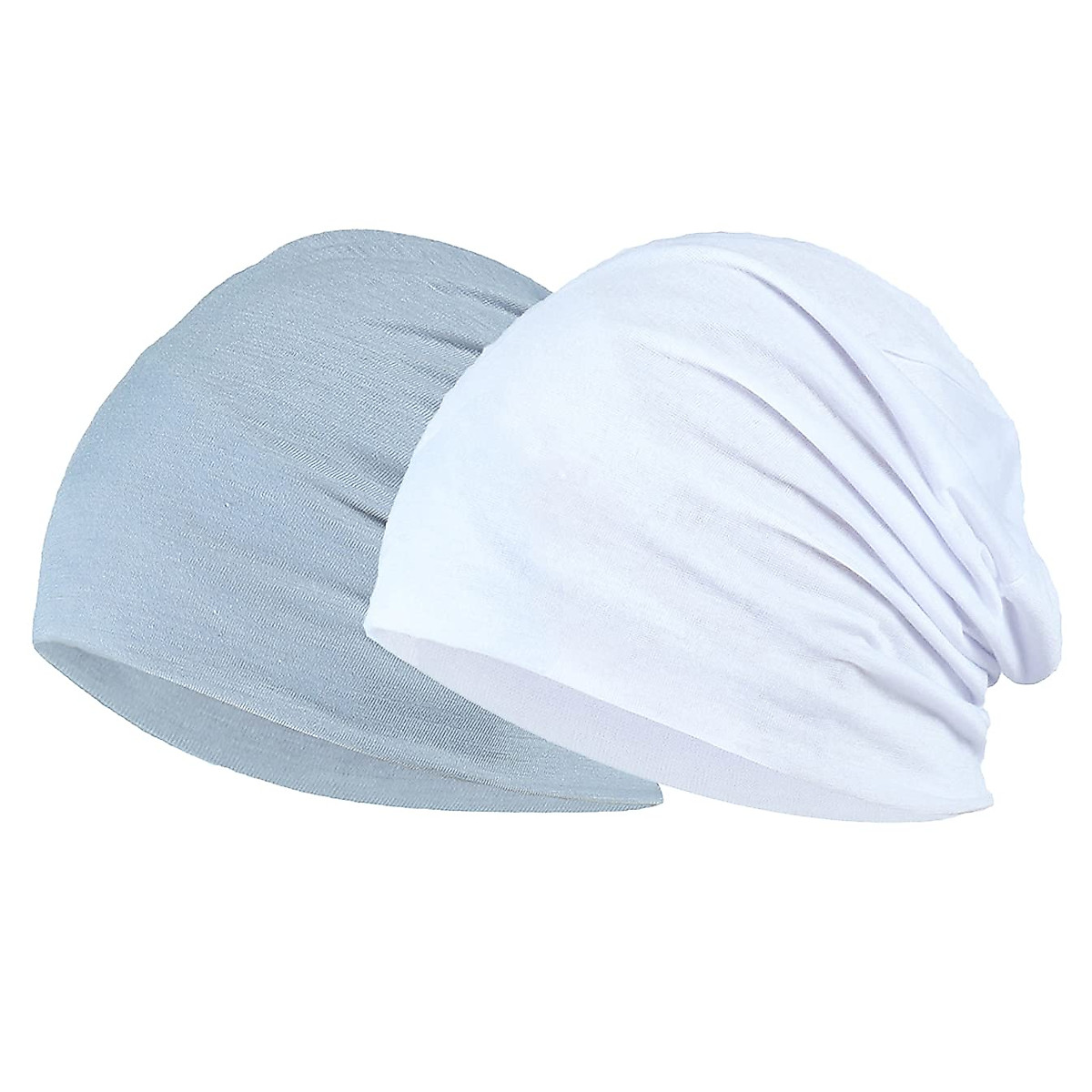 PoemLife Summer Cotton Thin Beanies Soft Stretch Hip-Hop Sleep Caps for Men Women(4 Pack Gray & White & Beige & Light Pink)