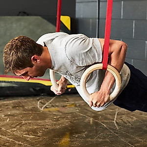 Escape Climbing Rings | Rock Climbing Training Rings | Wood Strength Training | Gymnastic Rings Set with 15’ Adjustable Straps| Great for Gyms