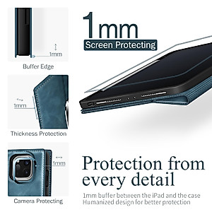 Antbox Case for iPad Pro 11 Inch 4th (2022)/3rd/2nd/1st Generation with Built-in Pencil Holder Auto Sleep/Wake Function PU Leather iPad Pro 11 Cover (Blue)