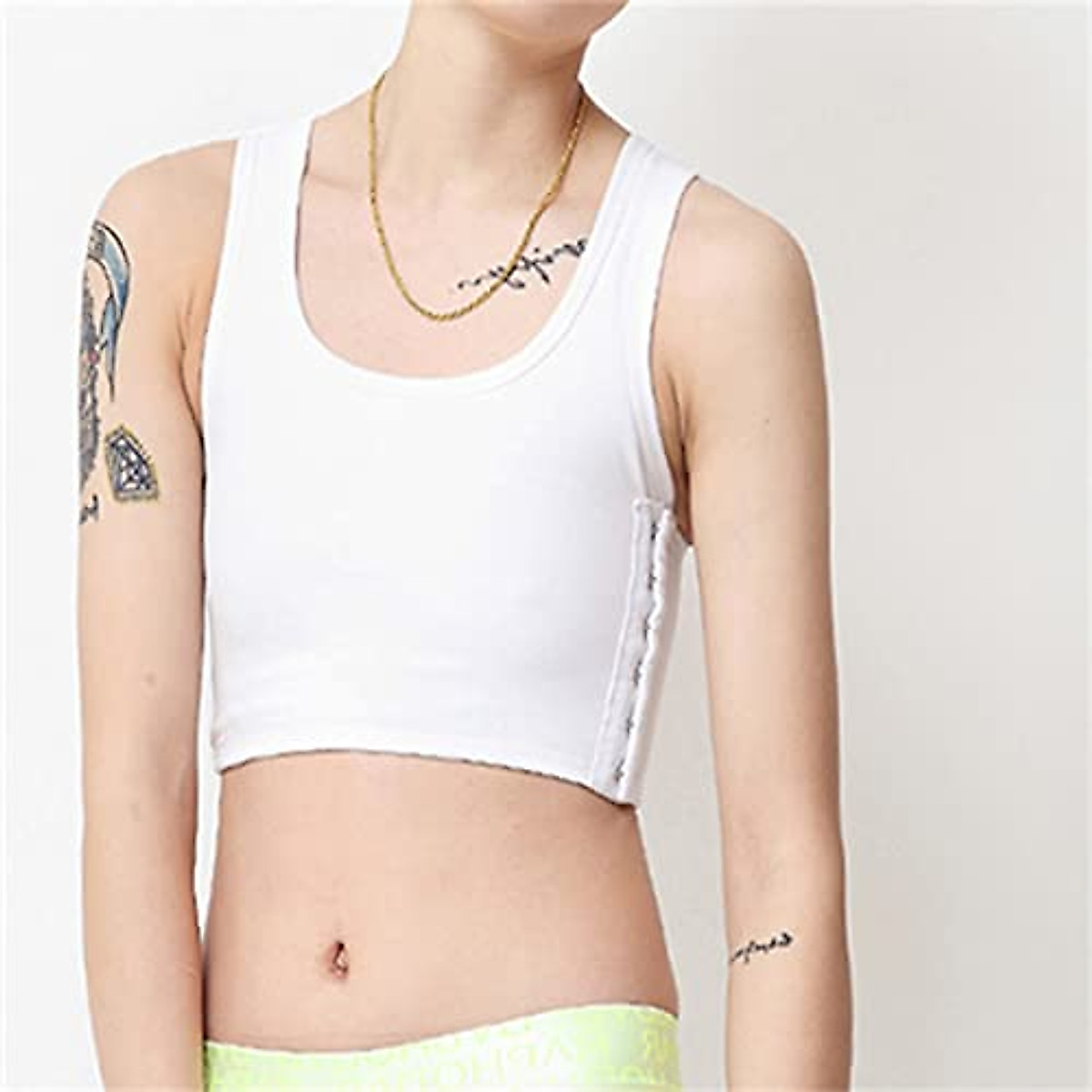 Sunshop Women Hook Vest Top Lesbian Chest Tomboy Slim Fit Straps Tank Sports Bra Chest Binders (Large, White)