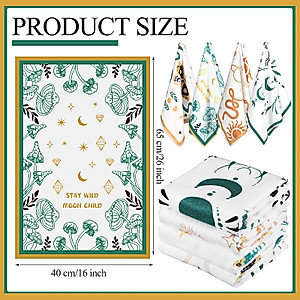 Kinlop 4 Pieces Kitchen Towels Gift Star Mushroom Moon Boho Witchy Cute Dish Towels Ultra Absorbent Drying Cloth Tea Towels Kitchen Hand Towels Farmhouse Soft Dishcloths Coffee Tea Bar Hand Towels