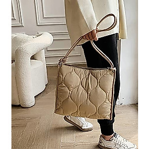 Large Quilted Tote Handbag Down Padding Top-Handle Bag Purse Slouchy Fashion Tote Bag for Women