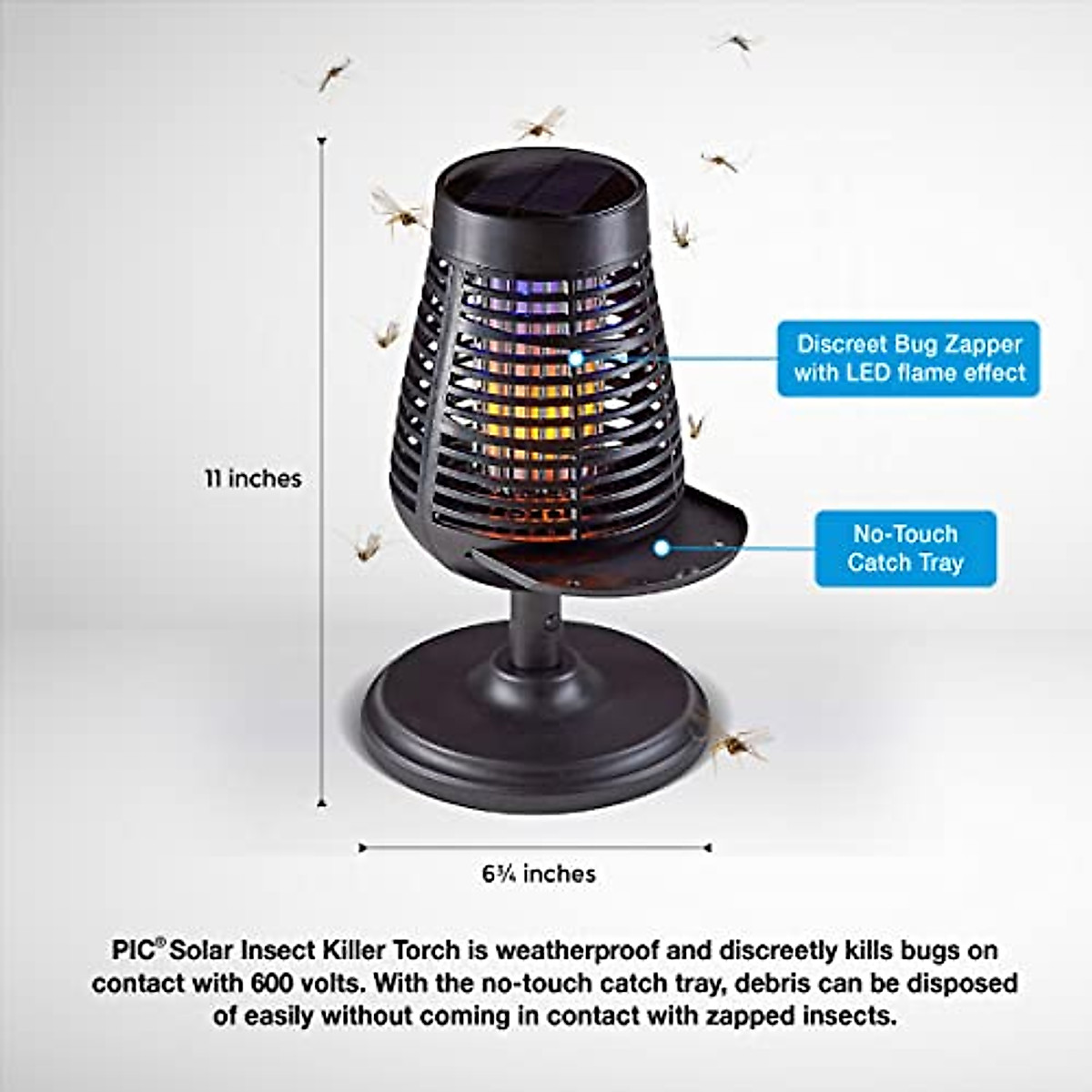 PIC Solar Insect Killer Torch (DFST), Bug Zapper and Accent Light, Solar Bug Zapper - Kills Bugs on Contact