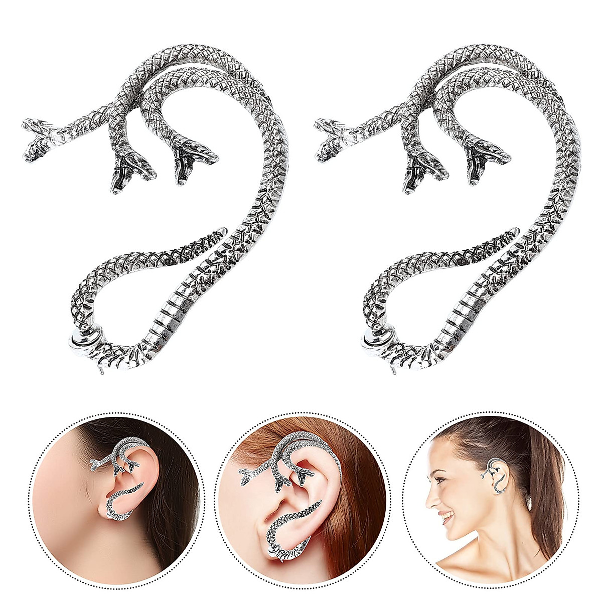 Generic 2pcs Ear Cuff Jewelry Snake Shape Cuff Earring Gothic Climber Earrings Punk Ear Decoration Halloween Novelty Ear Jewelry for Women Men, Silver, 6x5cm (44L0N438AU1209QIV7S)