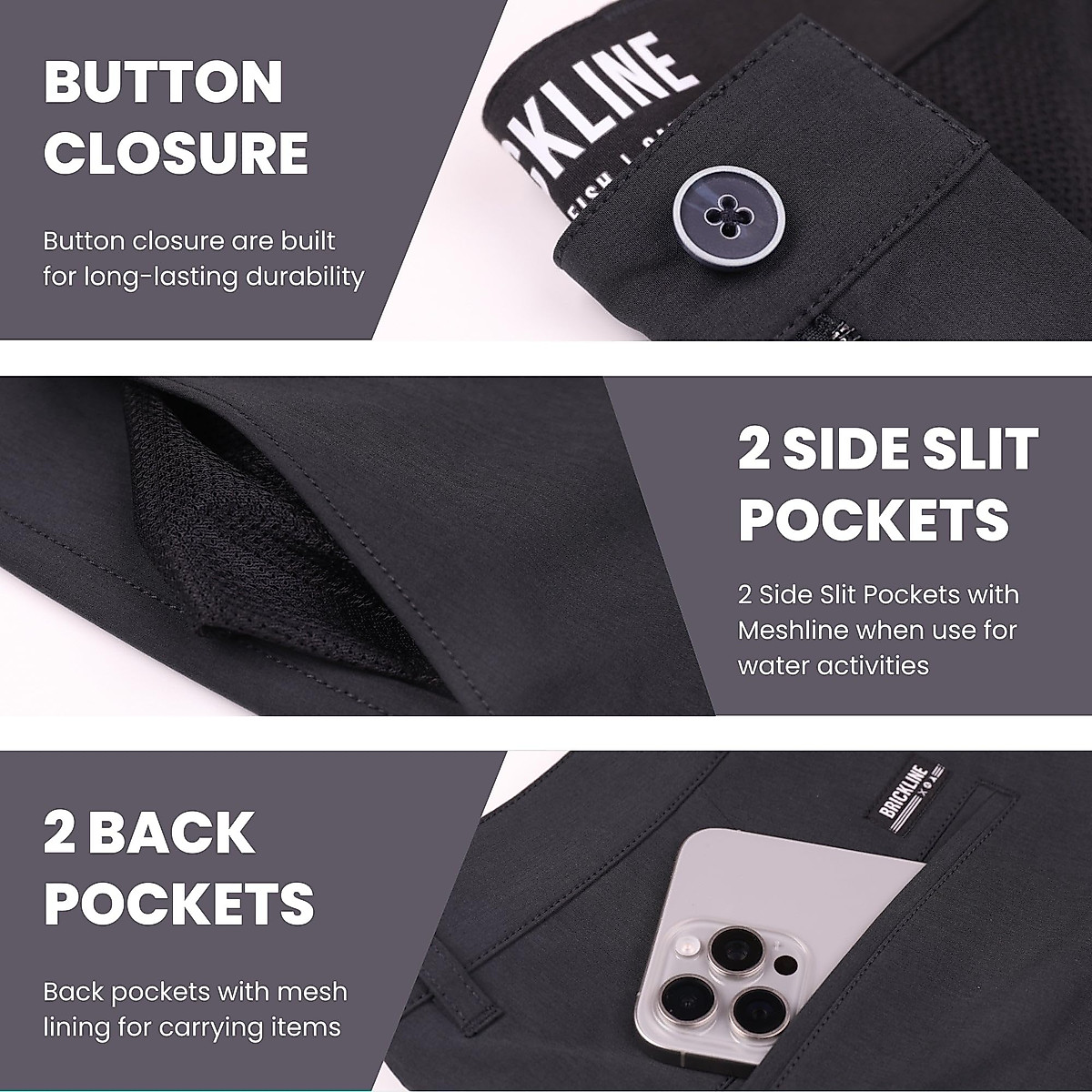 Brickline Mens Shorts for Men, Hybrid Casual Golf Dress Flat Front Quick Dry Stretch Board Shorts, Lightweight Chino Short Black - 36