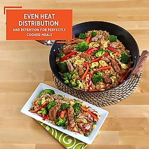 IMUSA USA Light Cast Iron Wok with Wood Handles 14-Inch, Black