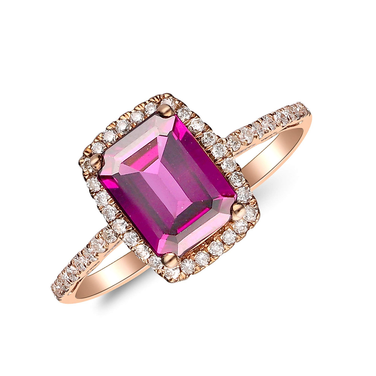 Gin & Grace 14K Rose Gold Purplish Pink Natural Garnet Diamond (I1) Wedding Statement Ring for Women