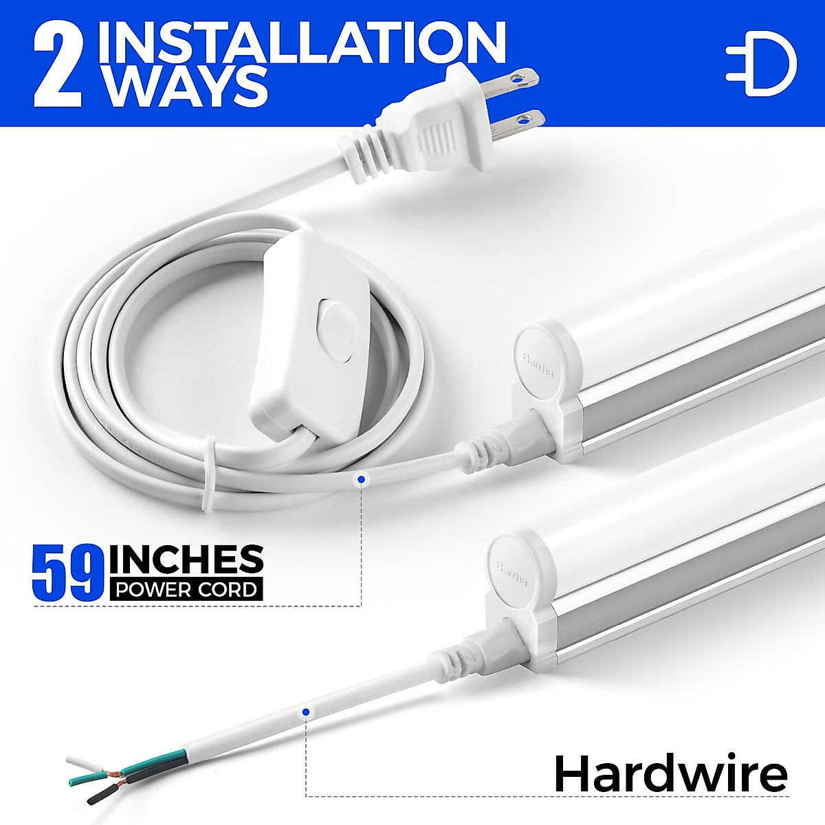 (6 Pack) Barrina LED T5 Integrated Single Fixture, 4FT, 2200lm, 6500K (Super Bright White), 20W, Utility LED Shop Light, Ceiling and Under Cabinet Light, Corded Electric with ON/OFF Switch, ETL Listed
