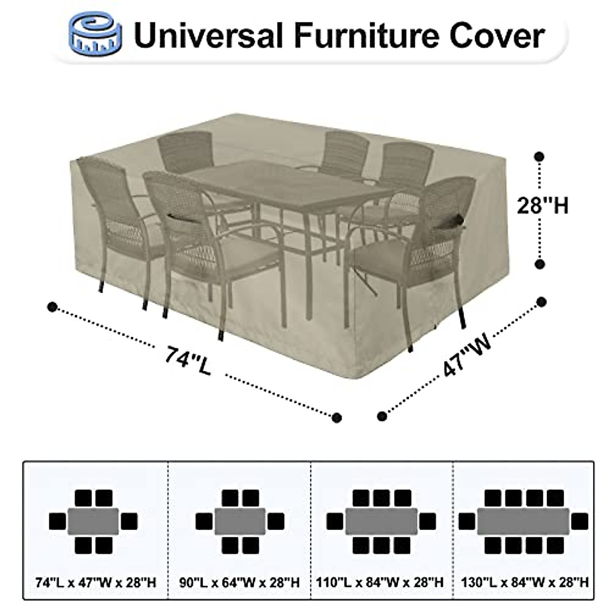 OutdoorLines Outdoor Waterproof Patio Table Furniture Set Covers - Rectangle Couch Sectional Cover Outside Weatherproof Patio Furniture Covering for Deck, Lawn and Backyard 74"L x 47"W x 28"H, Camel