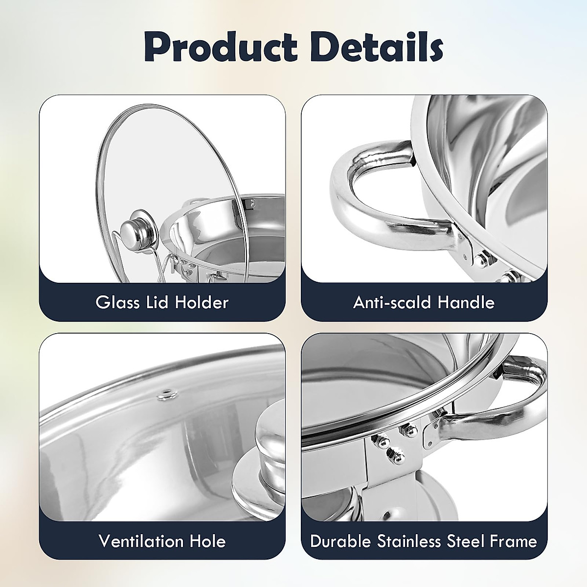 5QT Chafing Dish Buffet Set 4 Packs, Stainless Steel Round Chafers with Glass Viewing Lid & Lid Holder, Buffet Servers and Warmers Set for Dinner, Parties, Wedding, Camping