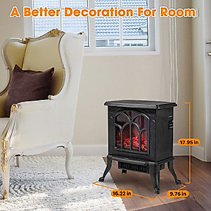 Electric Fireplace Heater, Space Heater for Indoor Use, Portable Fireplace Heater with Realistic Flame Effect, Retro Style Small Room Heater, Overheat Protection, (Black, 17INCH)
