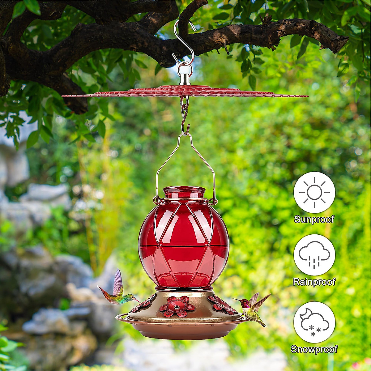 11.2" Metal Bird Feeder Rain Guard, Red Dome Shield Cover Umbrella Shade for Hummingbird Oriole Feeder, Squirrel Baffles for Bird Feeders