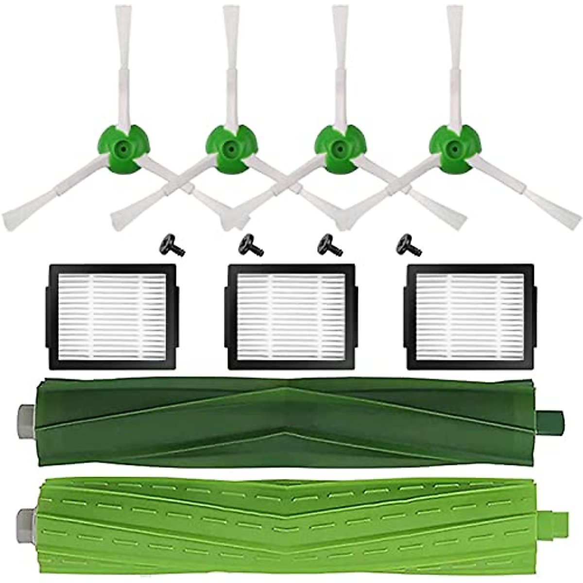 DLD 1 Set of Multi-Surface Rubber Brushes +3 HEPA Filters +4 Edge-Sweeping Brushes Replacement Parts for iRobot Roomba i7 i7+/i7 Plus E5 E6 Vacuum Cleaner Set