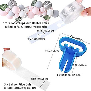 Balloon Arch Garland Decorating Strip Kit with 1 Pcs Tying Tool, 5 Rolls 16 Feet Balloon Tape Strips, 5 Rolls Balloon Glue Point Dots Stickers for Wedding Party Balloon Decorations(11pcs)