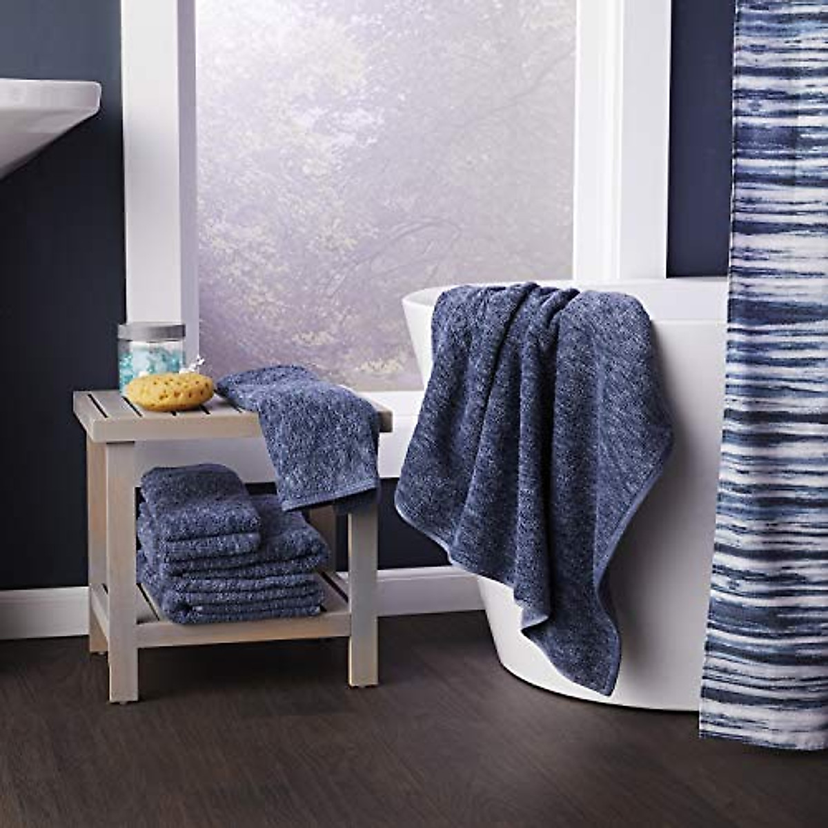 SKL Home Vern Yip Shibori Stripe Shower Curtain, Navy