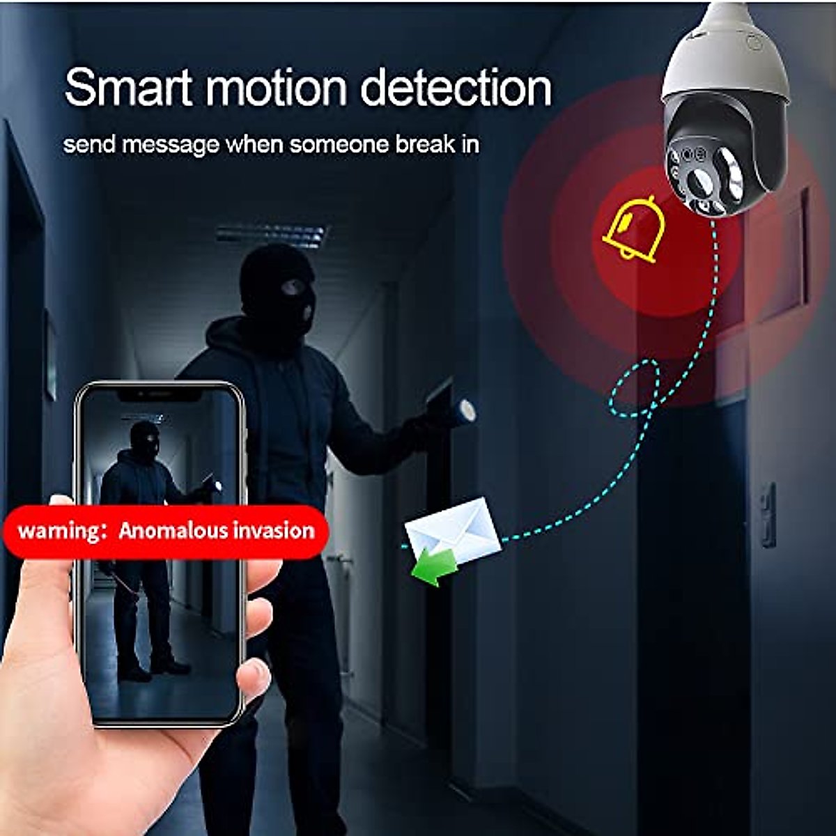 EVERSECU 2K 4MP Light Bulb Security Camera, Outdoor Waterproof, 360° View, 2.4G WiFi&Wireless, Motion Detection, Auto Tracking, 2 Way Audio, Color Night Vision, Work with Alexa Google