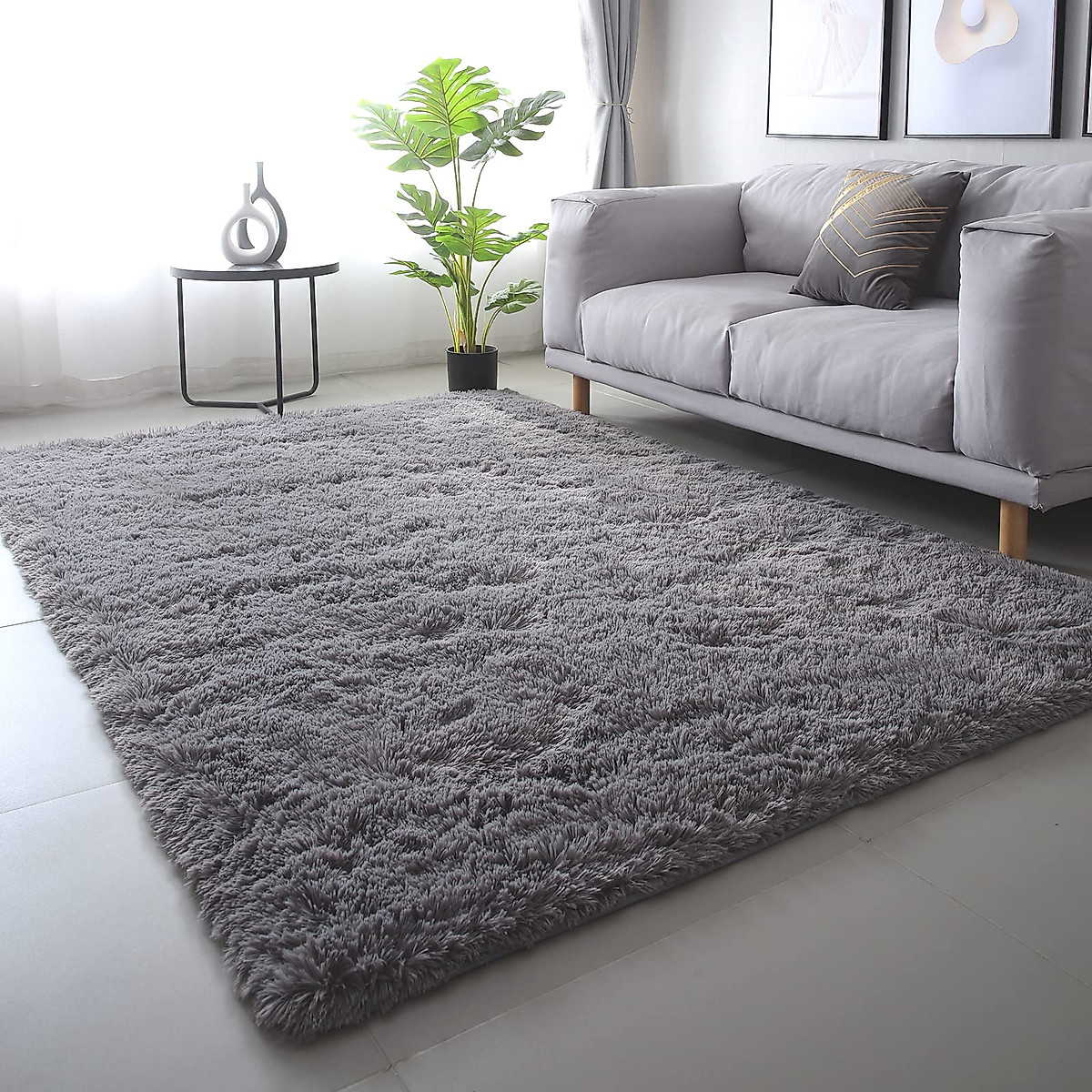 Fluffy Rugs for Bedroom 5x7 - Soft Shag Plush Area Rug for Living Room - Fuzzy Modern Gray Non-Skid Shaggy Carpet for Boys Kids Playroom Dorm